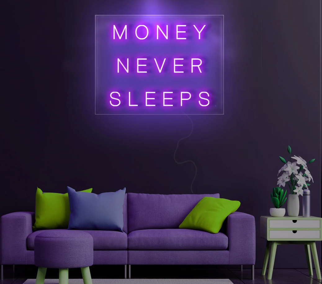 Money Never Sleeps, Custom Neon Sign, Led Neon Light, Entrepreneur Déc ...