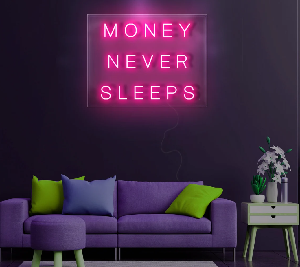 Money Never Sleeps, Custom Neon Sign, Led Neon Light, Entrepreneur Déc ...