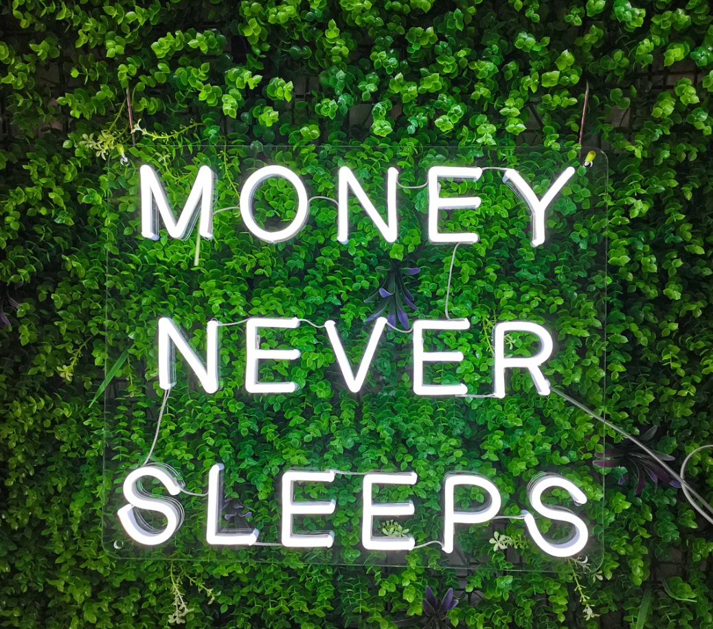 Money Never Sleeps, Custom Neon Sign, Led Neon Light, Entrepreneur Déc ...
