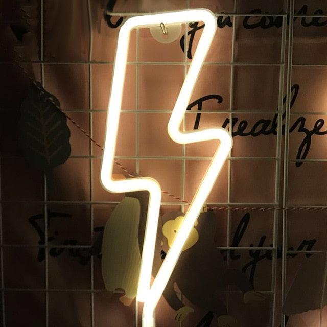 Neon Lighting Sign LED Lightning Shaped Night Light Wall Decor Light O ...